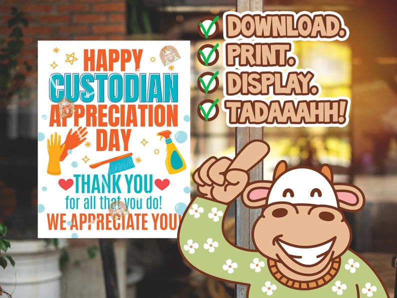 Custodian Day Signs Printable, Custodian Appreciation Gift, Thank You ...