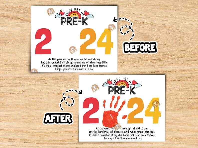 First Day of Pre-k Handprint Art Printable, Pre-kinder Back to School ...
