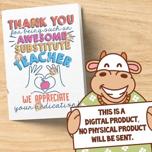 Substitute Teacher Gift, Substitute Teacher Card Printable, Substitute ...