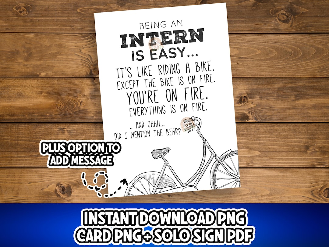 Intern Card, Printable Funny Card for Intern, Intern Day Gift, Intern ...