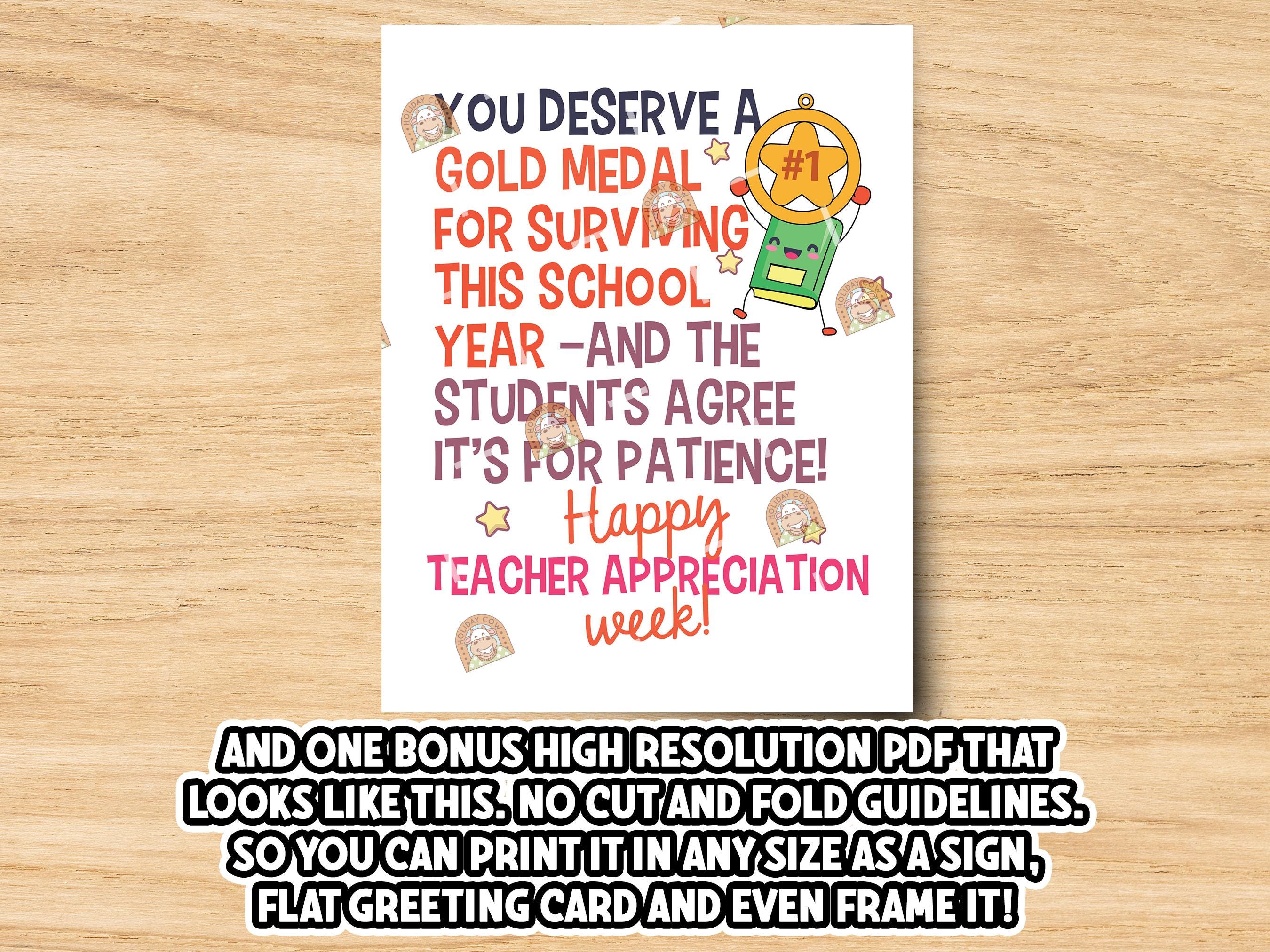 Teacher Gift, Printable Teacher Appreciation Week, Funny Teacher Card ...