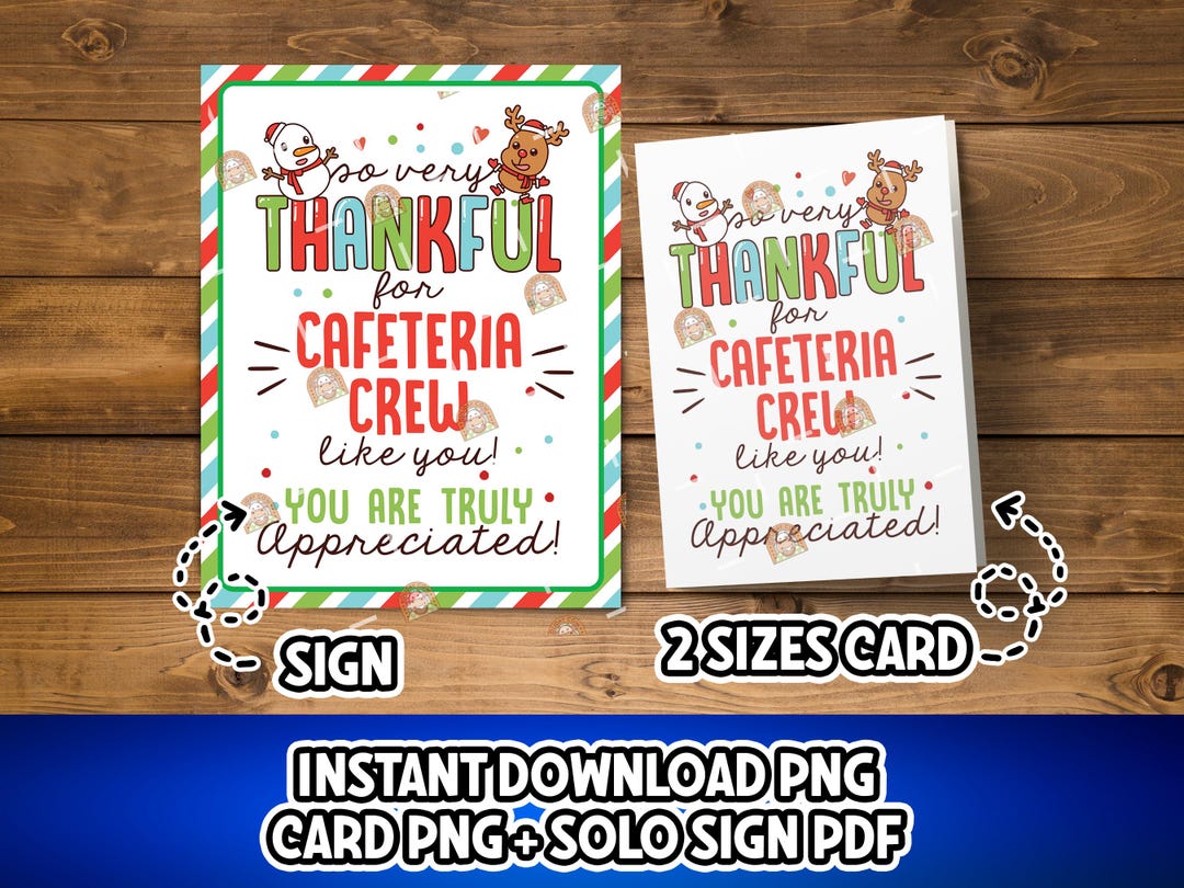 Food Service Worker Xmas Gift, Printable Christmas Cafeteria Crew Card ...