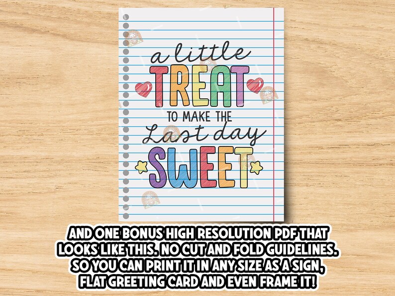 End of Year Sweet Treat Sign Printable, Last Day of School Treat Card ...