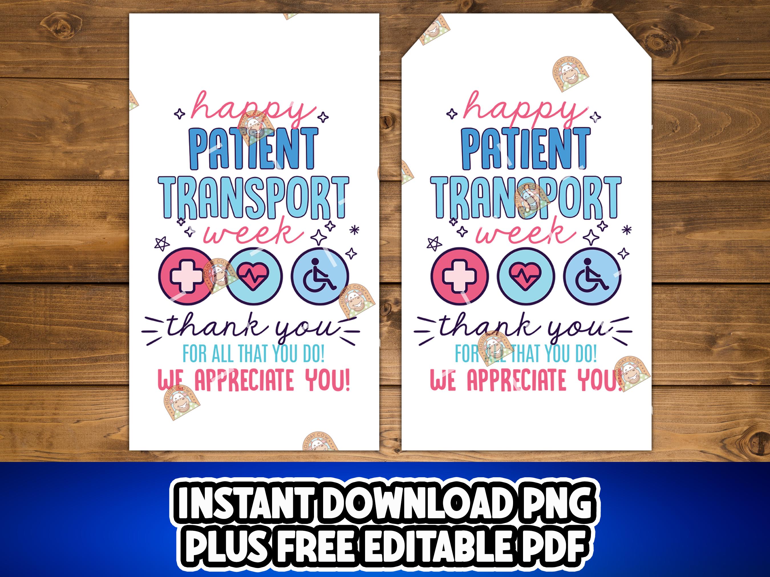 Patient Transport Week Tags Printable, Thank You Patient Transporter ...