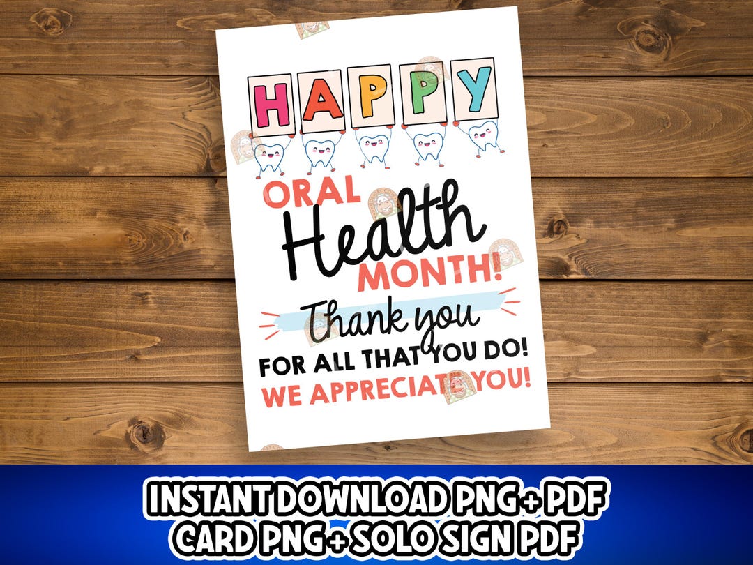 Oral Health Month Printable Sign, Oral Health Month Card, Oral Health ...