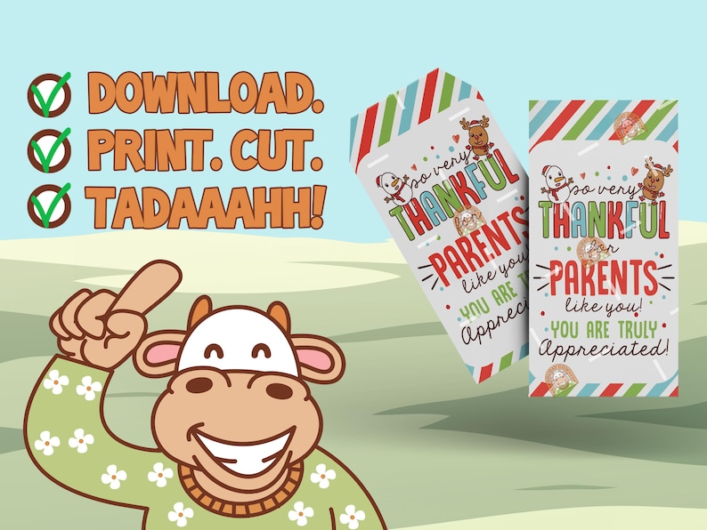 Parents Christmas Favor Tags, Printable Holiday Thank You PTO PTA Gift ...