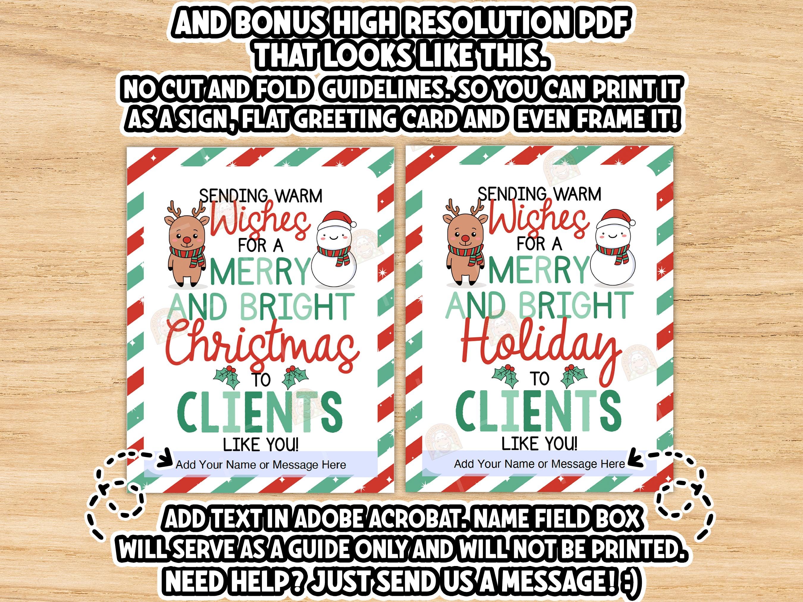 Clients Christmas Gift Printable, Merry and Bright Christmas Wishes for ...