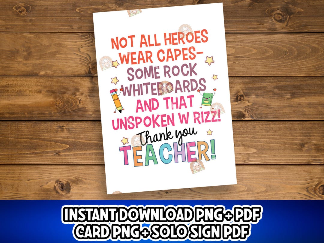 Printable Teacher Gift, Funny Teacher Appreciation Week Gift, Thank You ...