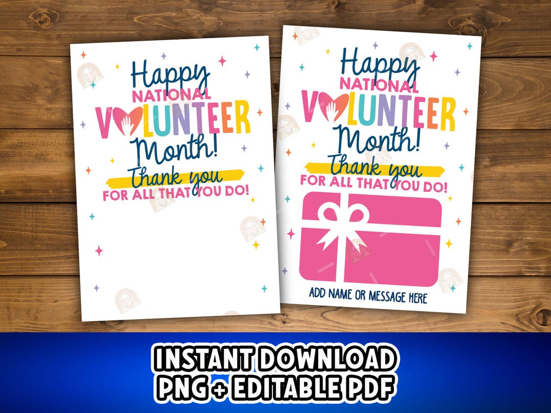 Volunteer Month Gift Card Holder, Printable Volunteer Appreciation Gift ...