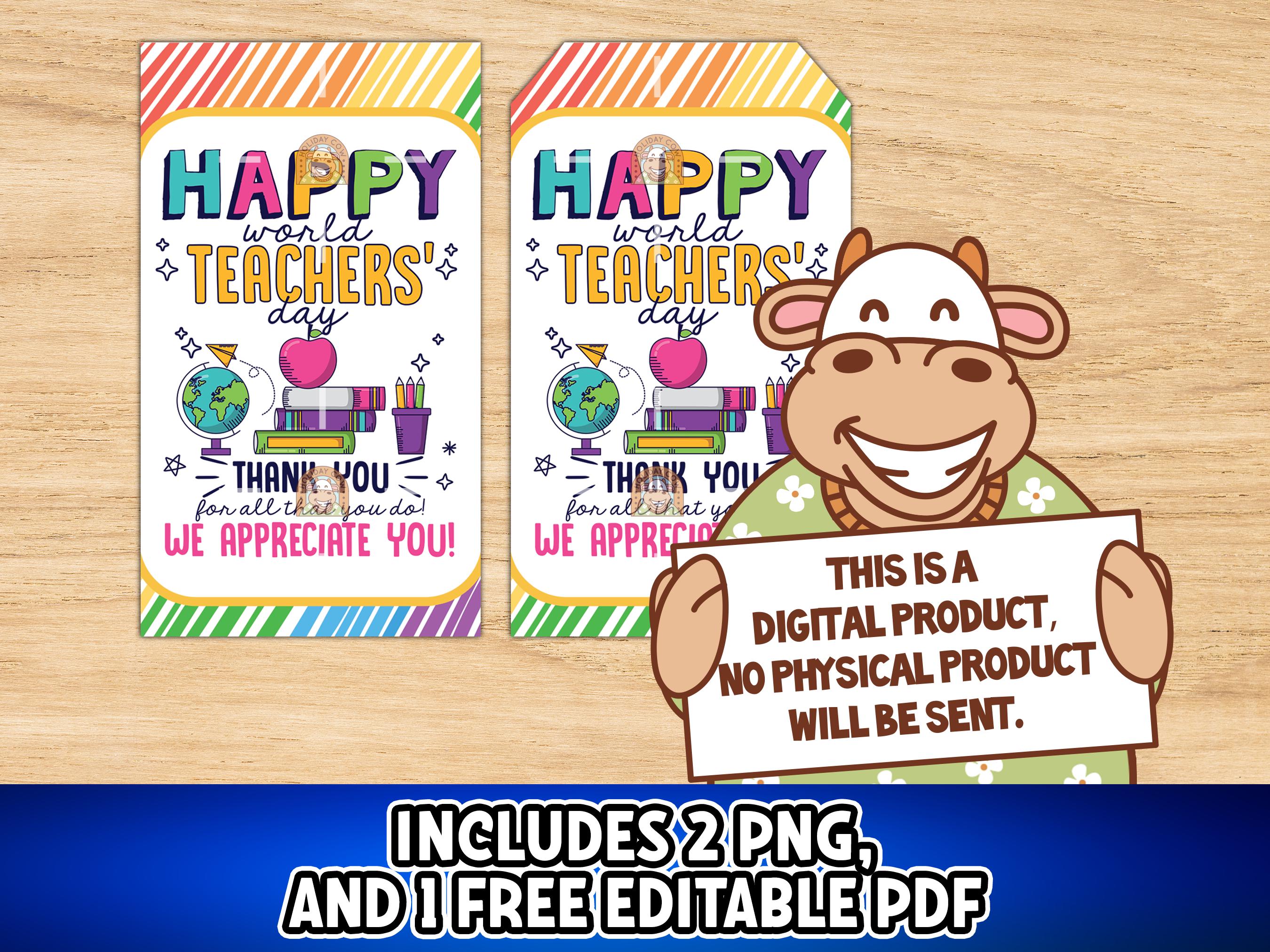 World Teachers Day Gift Tag Printable, World Teacher Day Tag, Happy ...