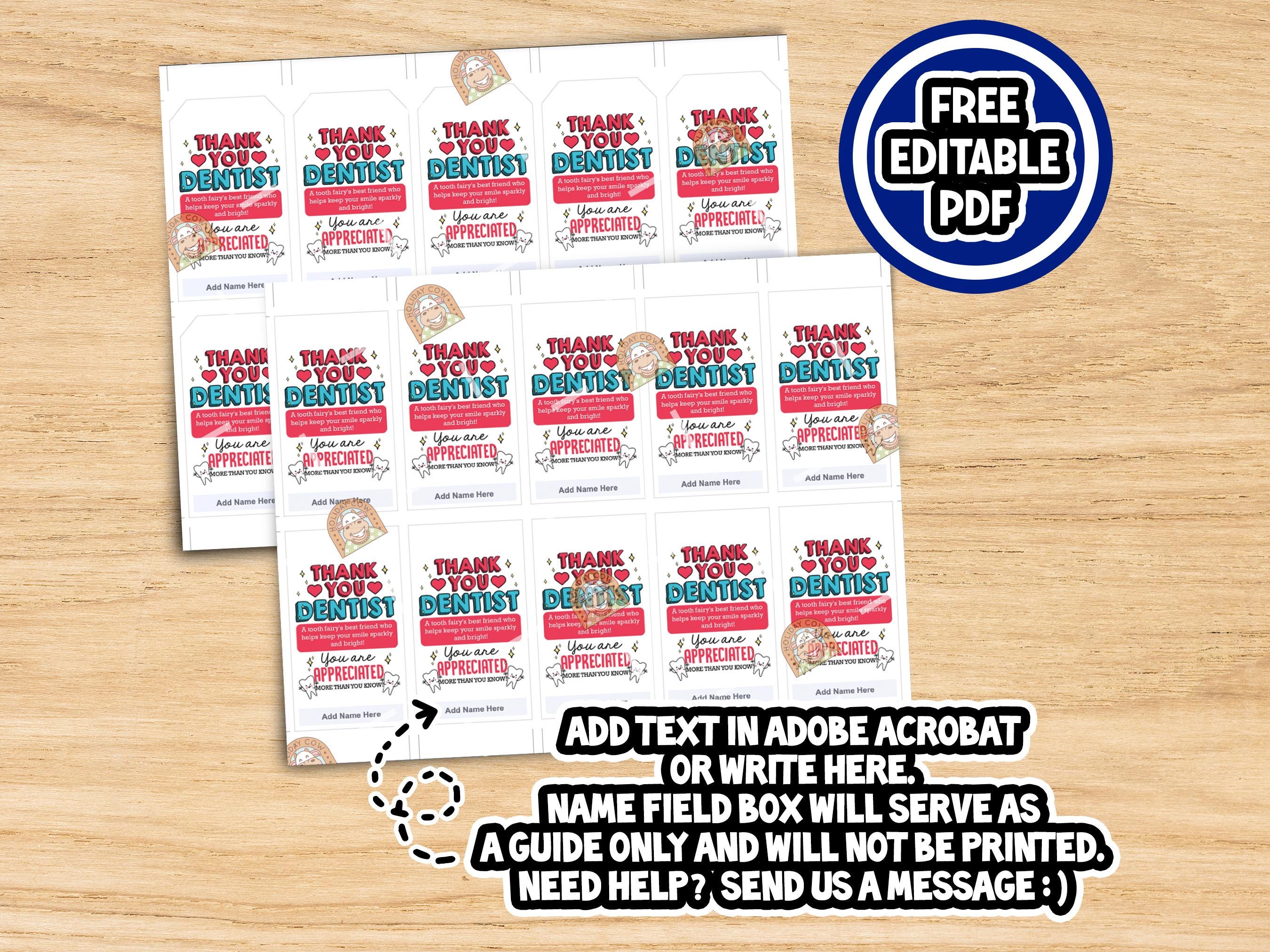 Dentist Gift Tag for Dentist, Printable Dentist Appreciation Tag, Thank ...