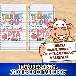 PTA Members Gift Tag, Printable School Parent Teacher Association Tags ...