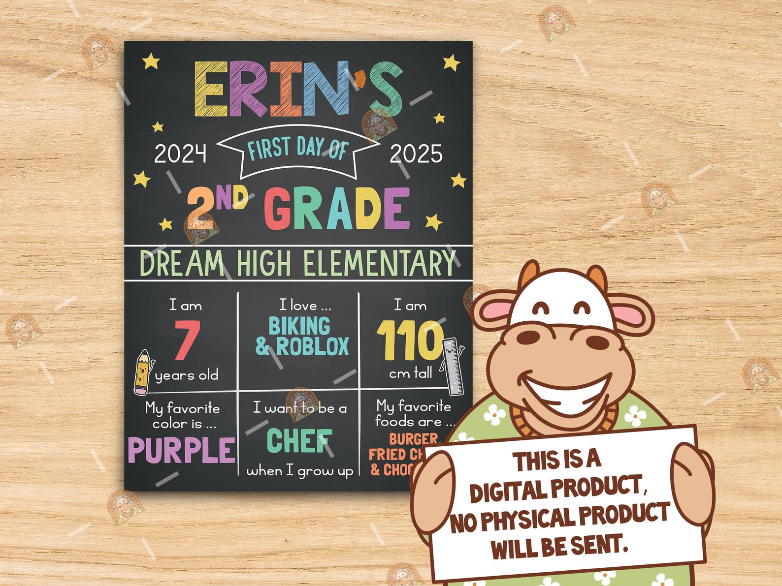 Chalkboard Back to School Sign Printable, Personalized First Day of ...