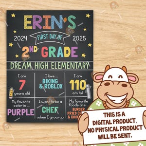 Chalkboard Back to School Sign Printable, Personalized First Day of ...