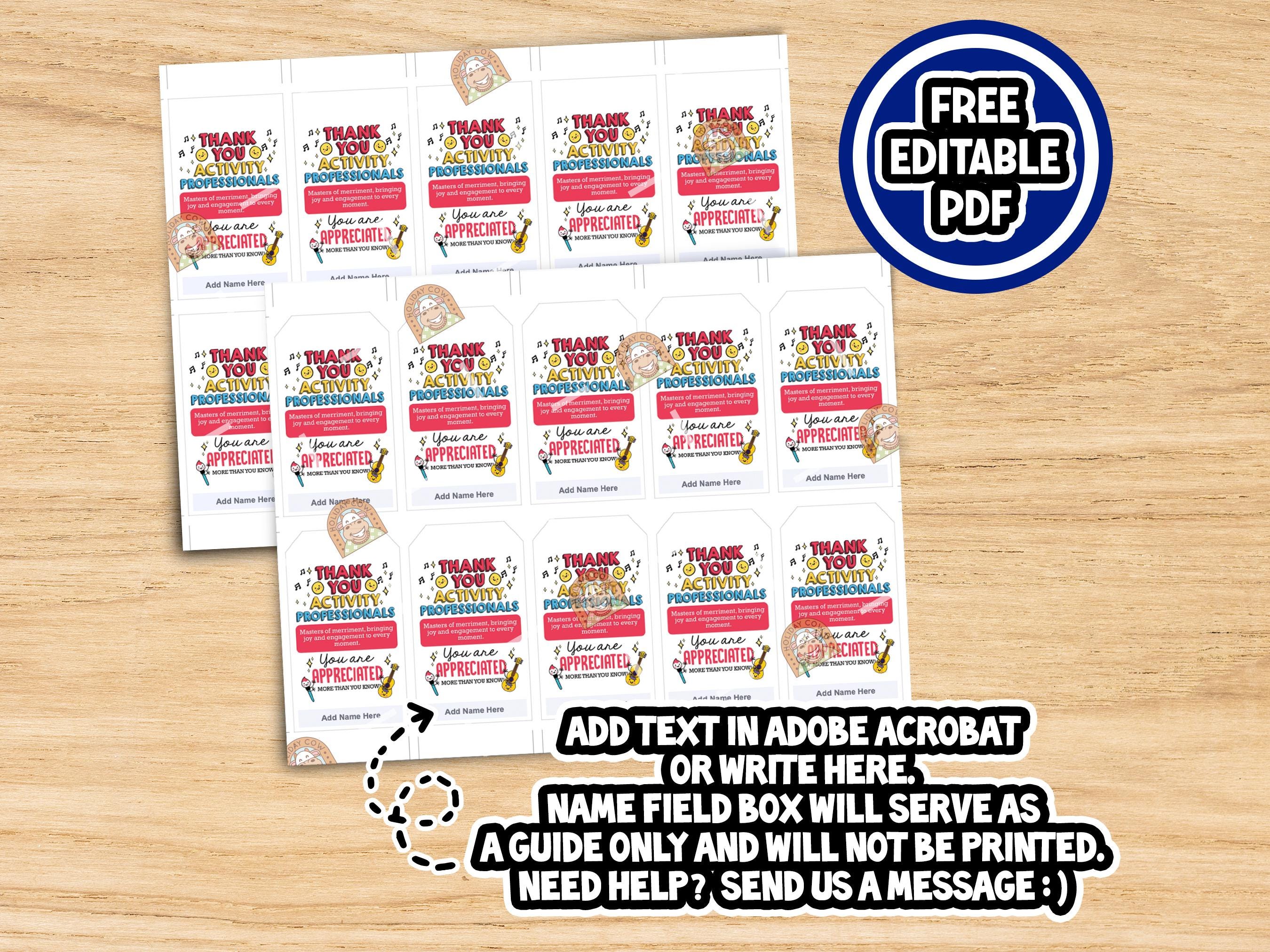 Activity Professionals Gift Tag, Printable Activity Professionals Week ...