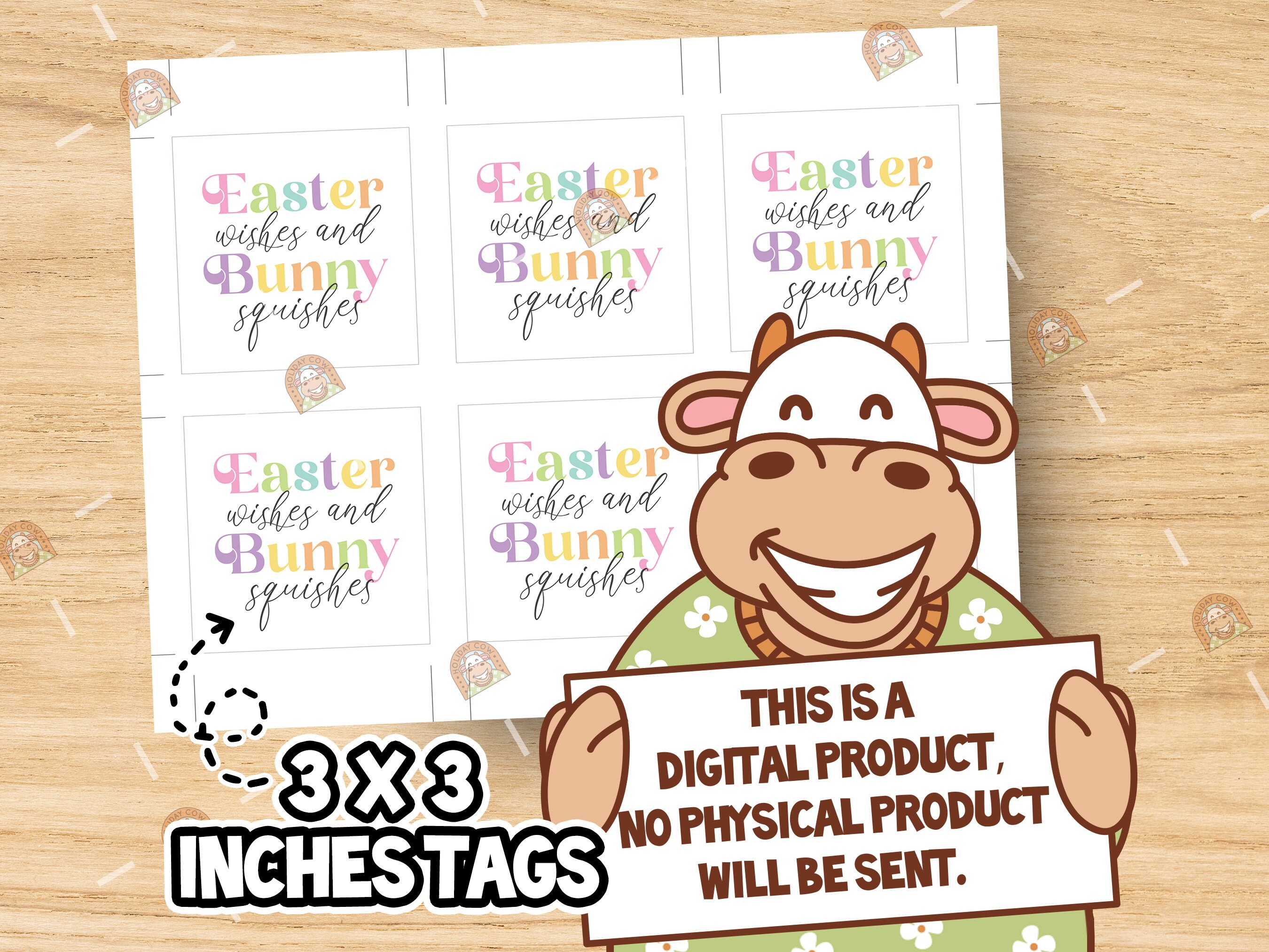 Easter Wishes and Bunny Squishes, Minimalist Easter Tag Printable ...