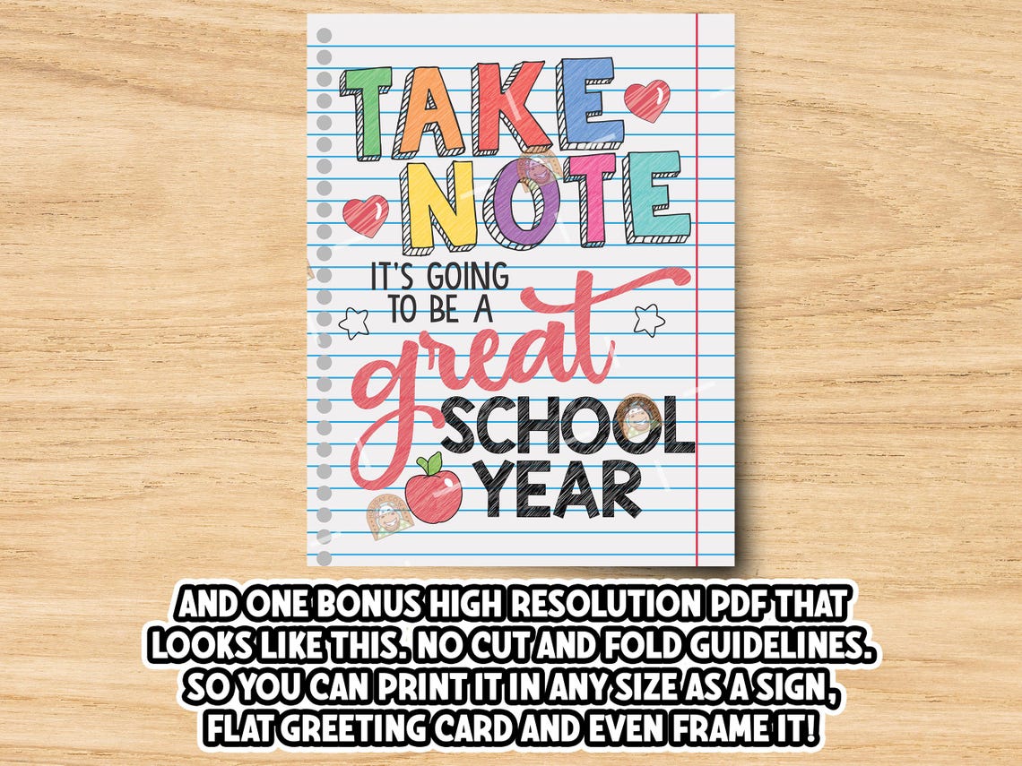 Back to School Card Printable, Take Note Its Going to Be Great School ...
