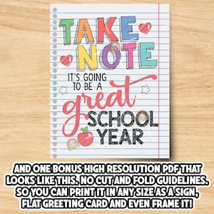 Back to School Card Printable, Take Note Its Going to Be Great School ...