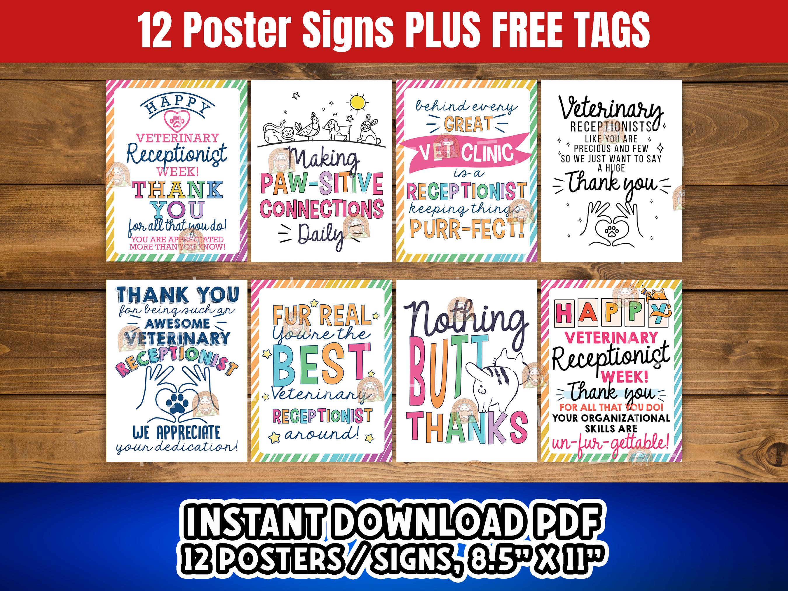 Veterinary Receptionist Week Signs Printable, Veterinary Receptionist ...