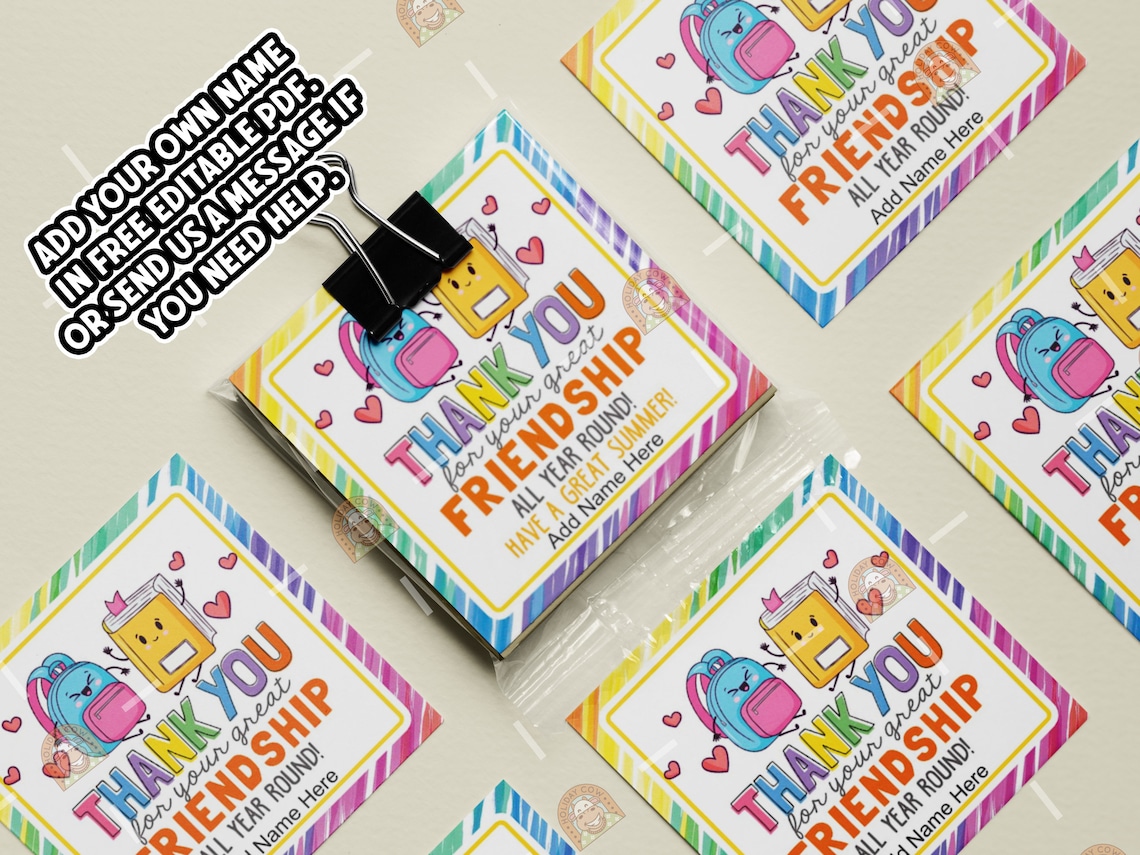 End of Year Classmate Gift Tag Printable, End of School Year Tag for ...