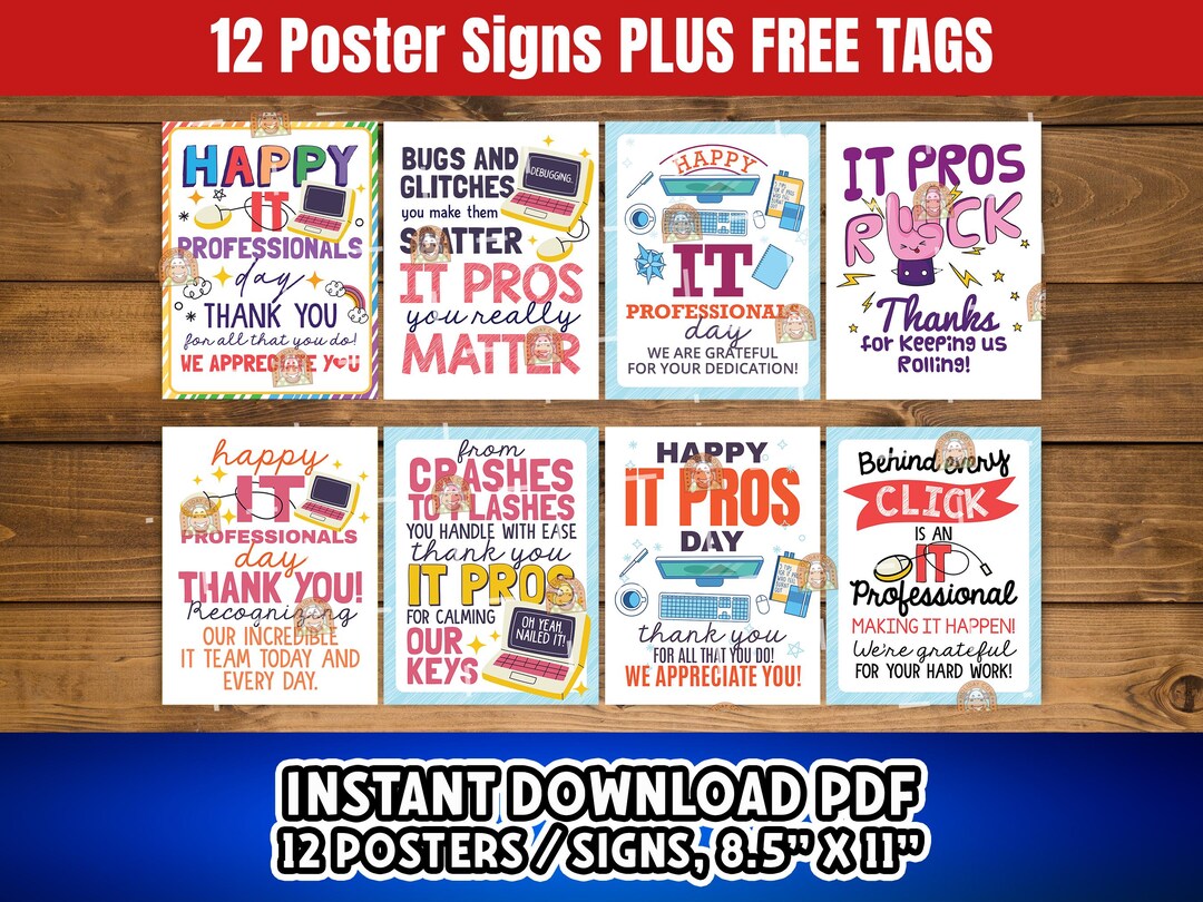 IT Professionals Day Signs Printable Bundle, IT Professional Day Decor ...