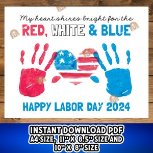 Labor Day Handprint Craft, Printable USA Labor Day Handprint Art Craft ...