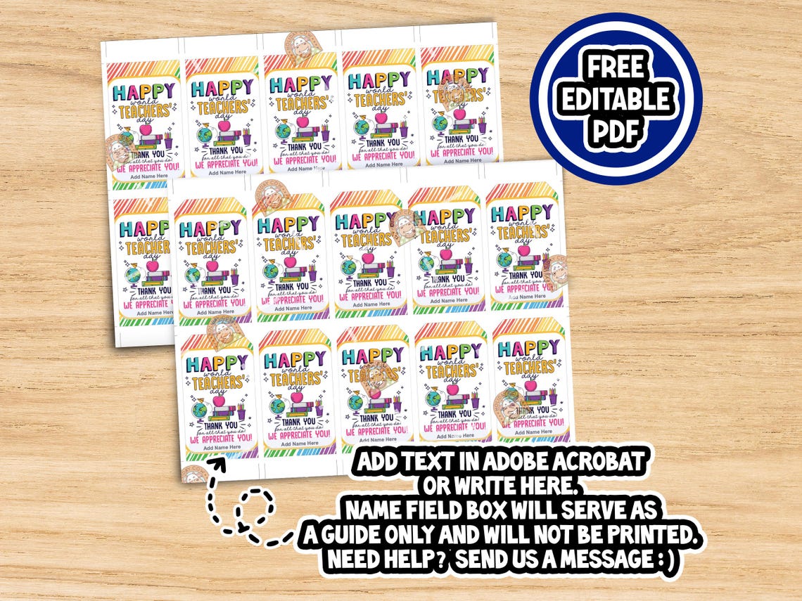 World Teachers Day Gift Tag Printable, World Teacher Day Tag, Happy ...