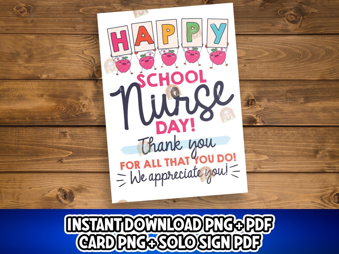 Printable School Nurse Day Sign, School Nurse Card, Nurse Thank You ...
