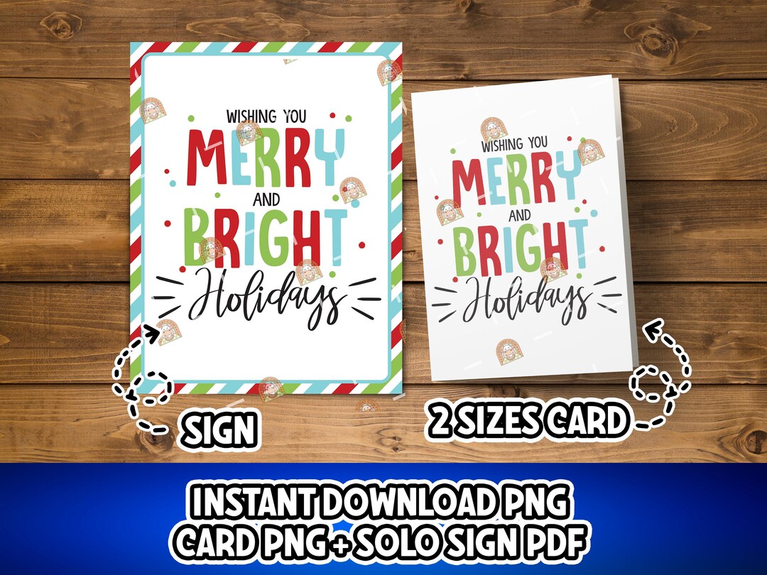 Merry and Bright Holiday Card Printable, Teacher Holiday Sign, Staff ...