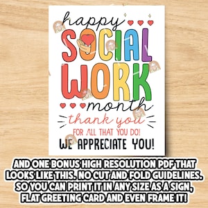 Printable Social Work Month Gift, Thank a Social Worker Card, Happy ...