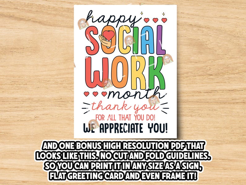 Printable Social Work Month Gift, Thank a Social Worker Card, Happy ...