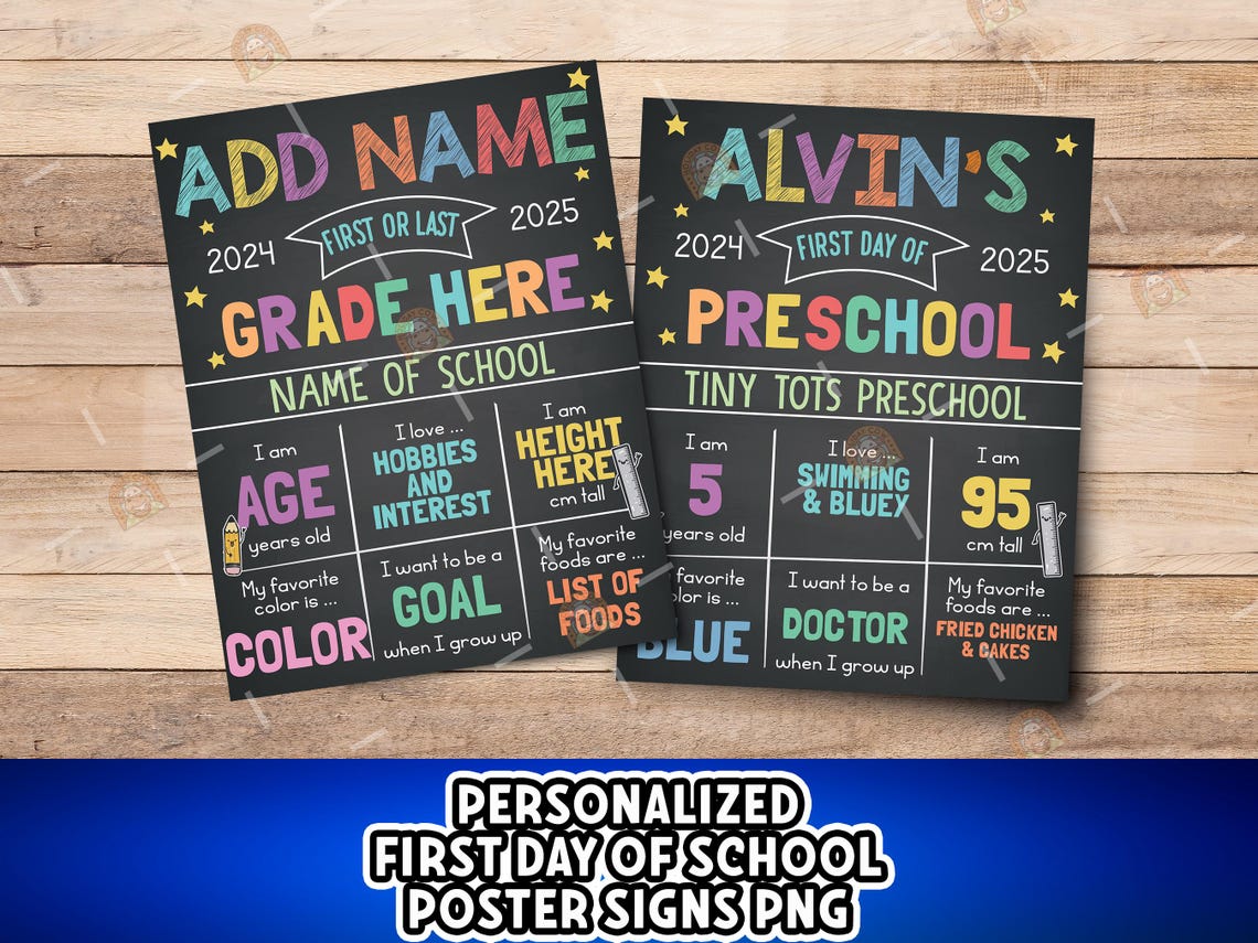 Chalkboard Back to School Sign Printable, Personalized First Day of ...