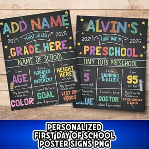 Chalkboard Back to School Sign Printable, Personalized First Day of ...