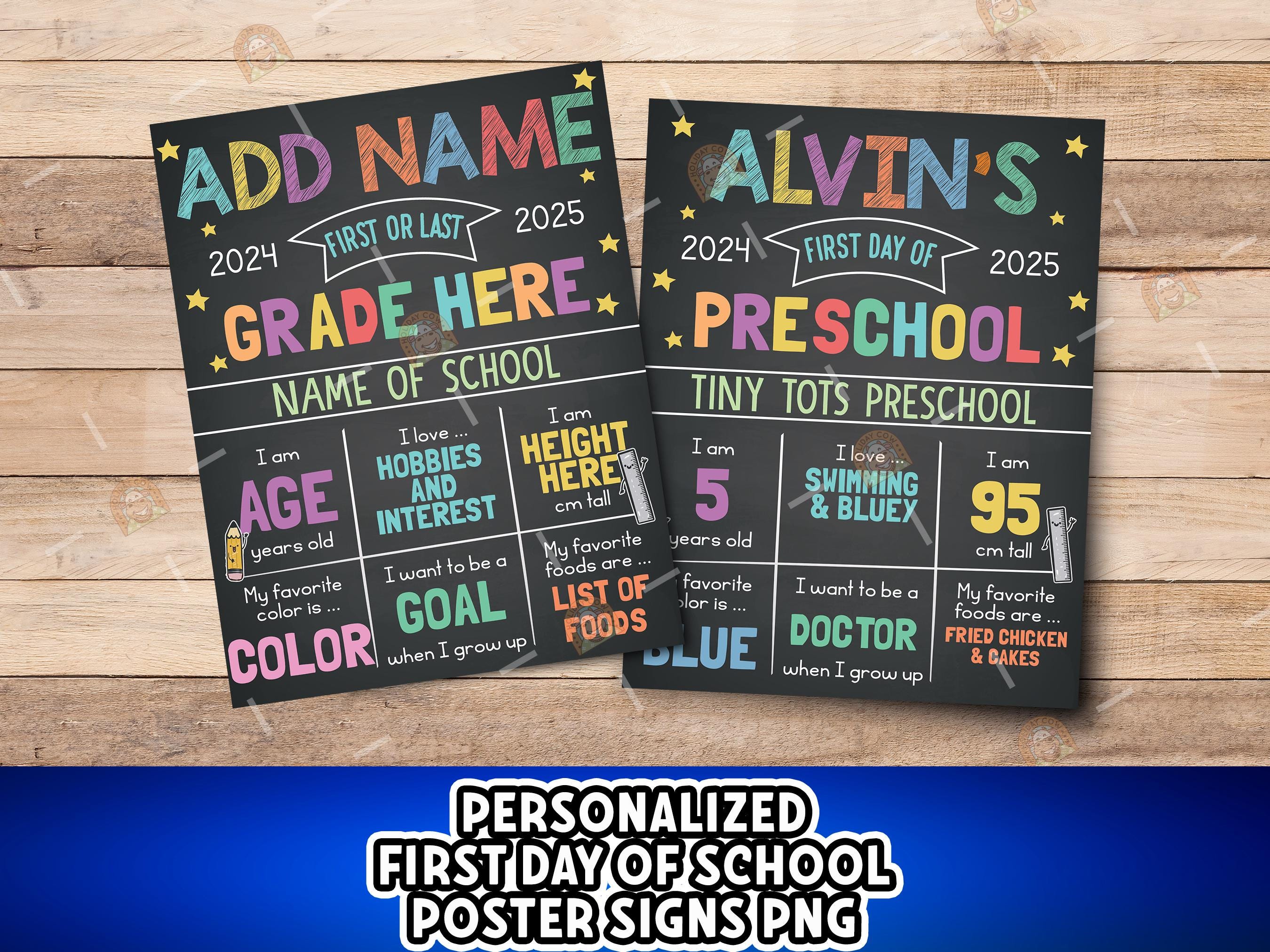 Chalkboard Back to School Sign Printable, Personalized First Day of ...