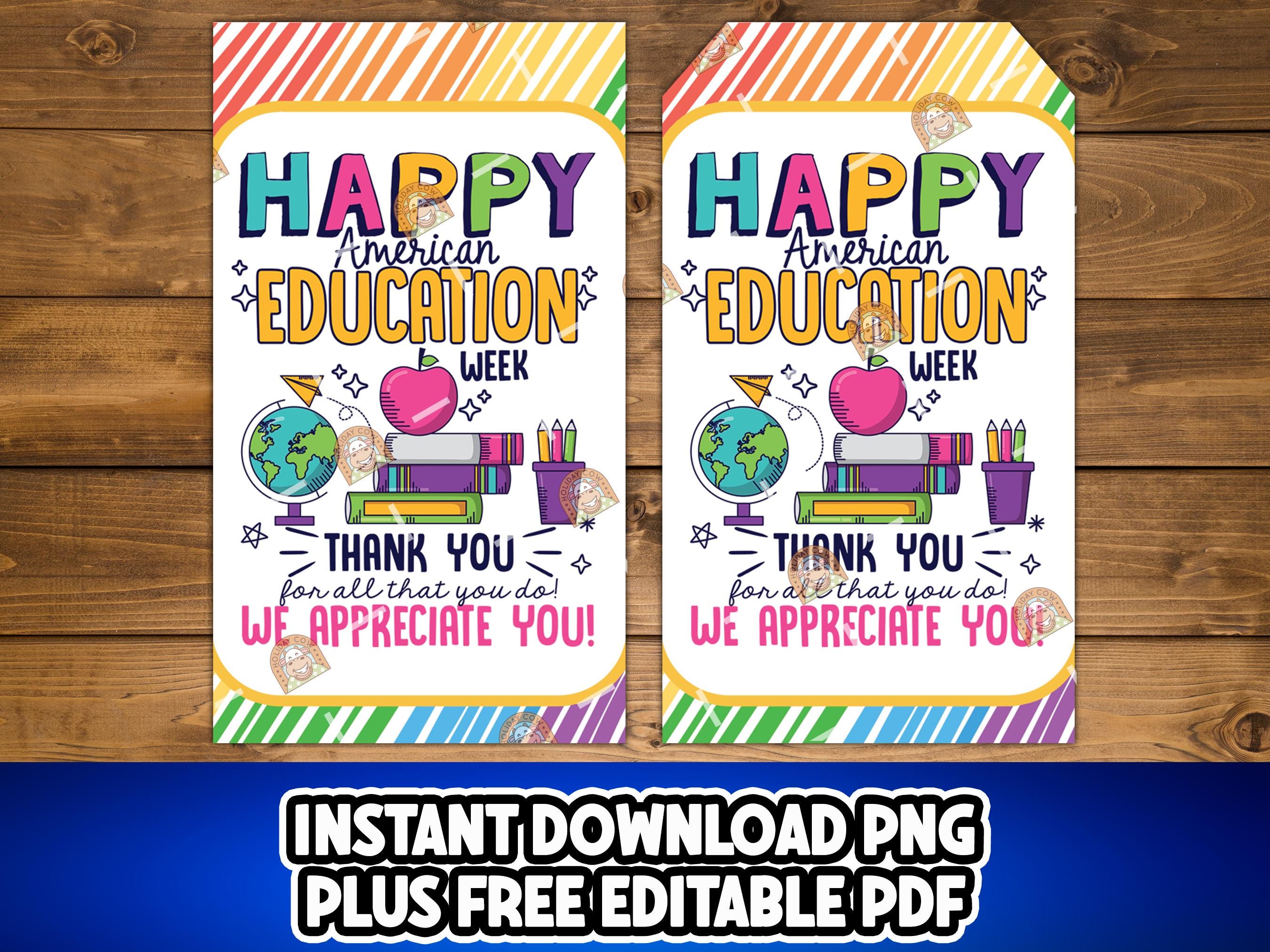 American Education Week Tags Printable, Thank You Teacher Tag, Educator ...