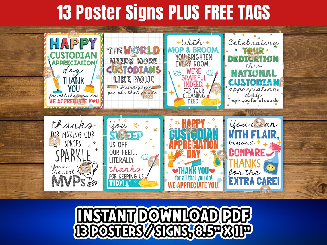 Custodian Day Signs Printable, Custodian Appreciation Gift, Thank You ...