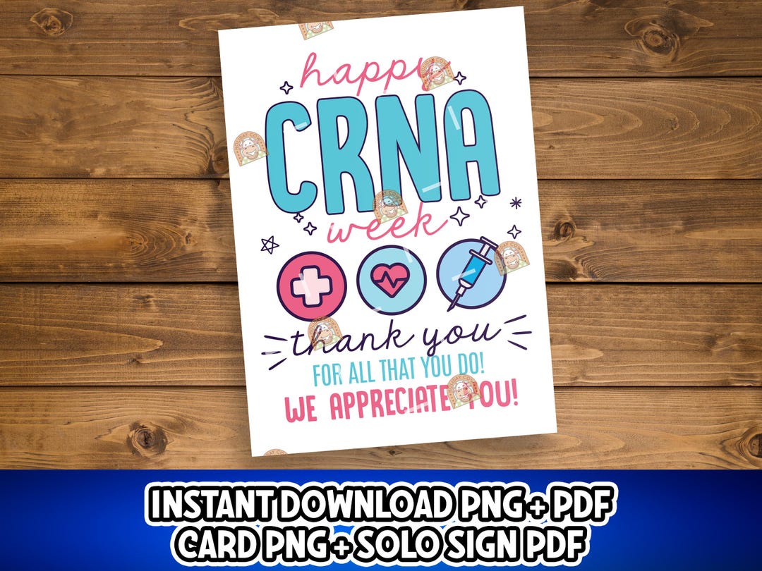 CRNA Week Card Printable, Nurse Anesthetist Week Gift, Thank You Rna ...