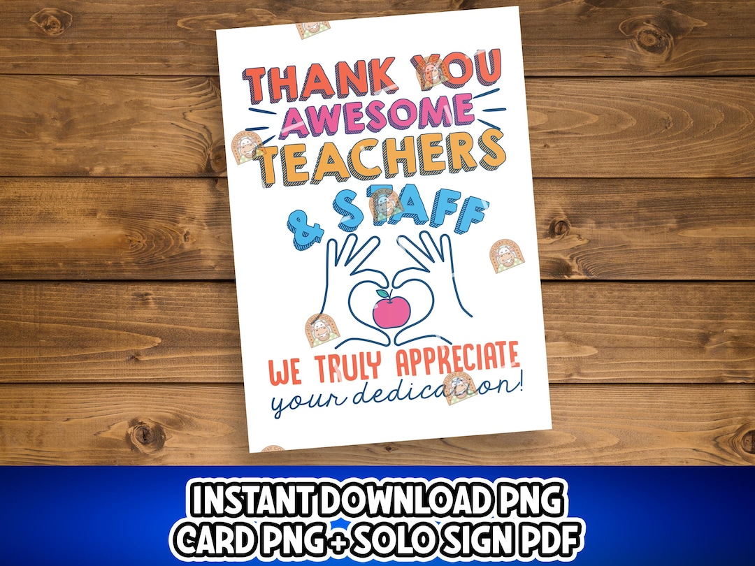 Printable Teachers Gift, School Staff Appreciation Gift, Thank You ...