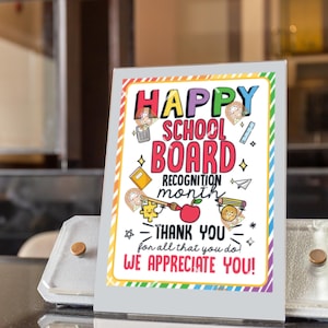 School Board Recognition Month Sign Printable, School Board Thank You ...