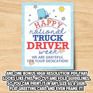 Truck Driver Appreciation Week Card Printable, Truck Driver ...