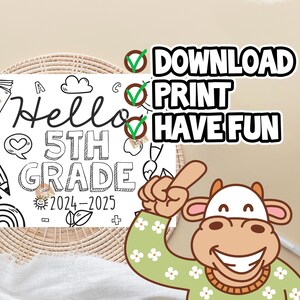 First Day of 5th Grade Sign, First Day of School Sign Printable, Back ...