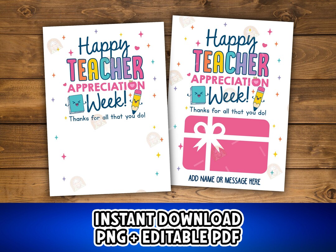 Teacher Appreciation Week Gift Card Holder Printable, Thank You Teacher ...