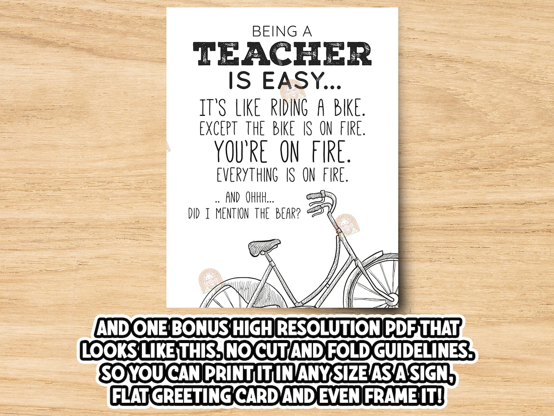 Funny Teacher Thank You Card, Teacher Appreciation Week Printable Card ...