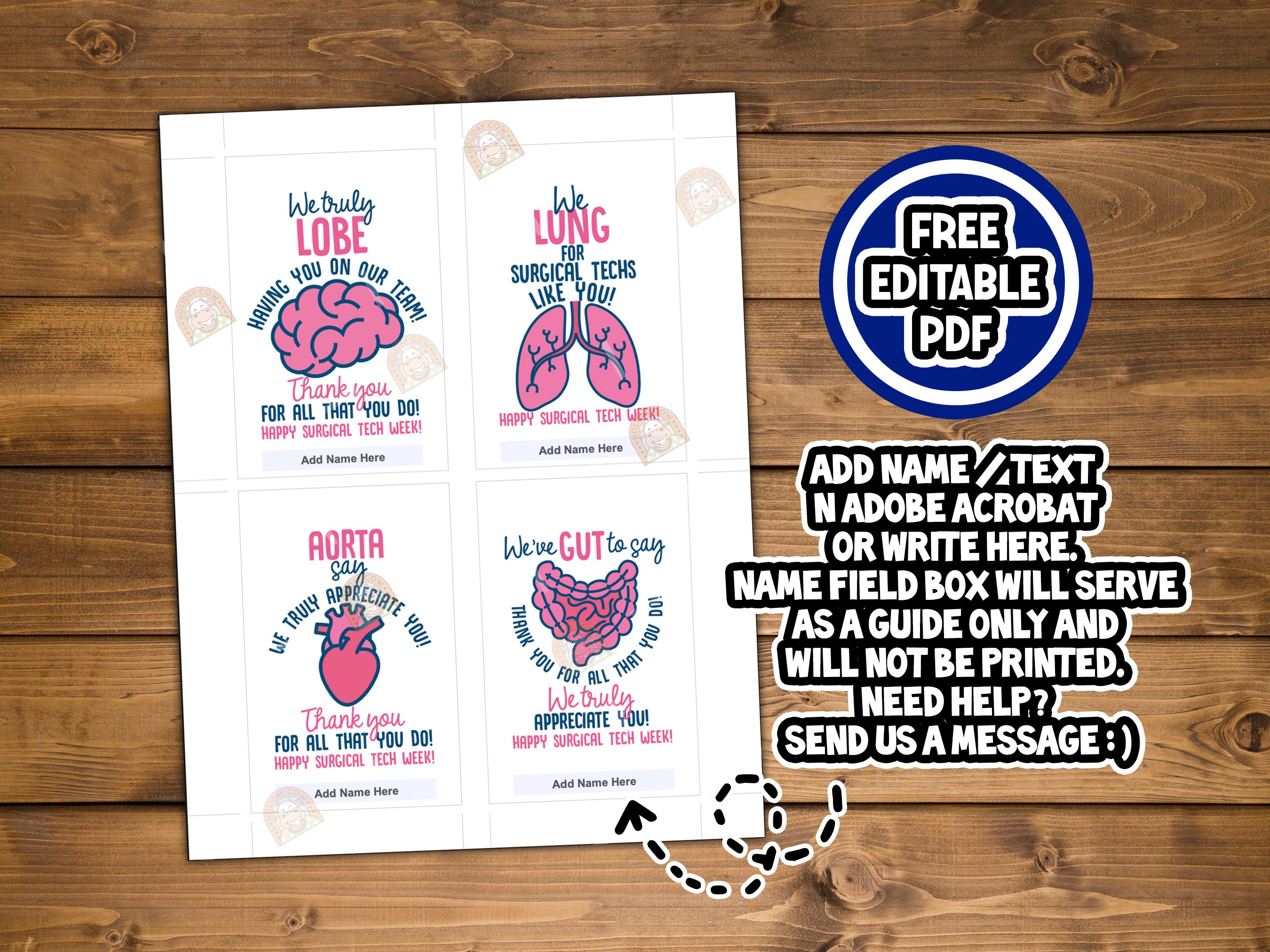 Surgical Tech Week Gift Tag Printable, Surgical Tech Appreciation Tag ...