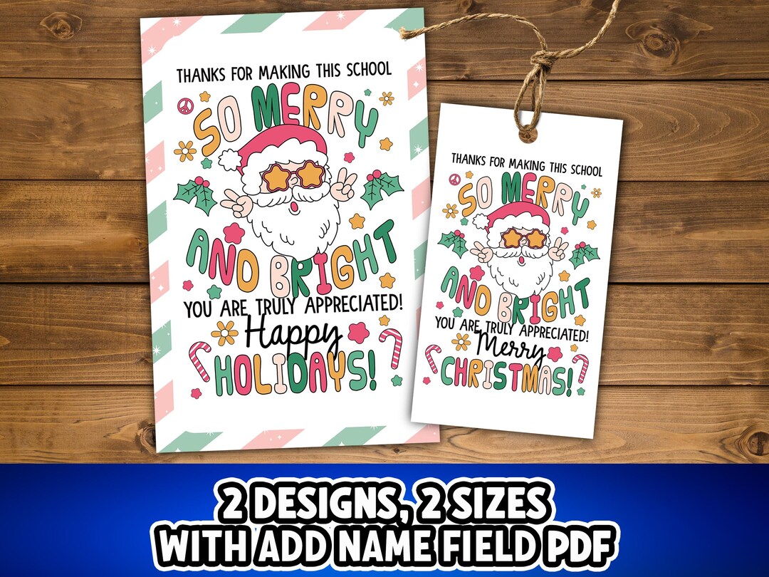 Teachers and Staff Holiday Gift Tag, Merry and Bright Tag, Students ...