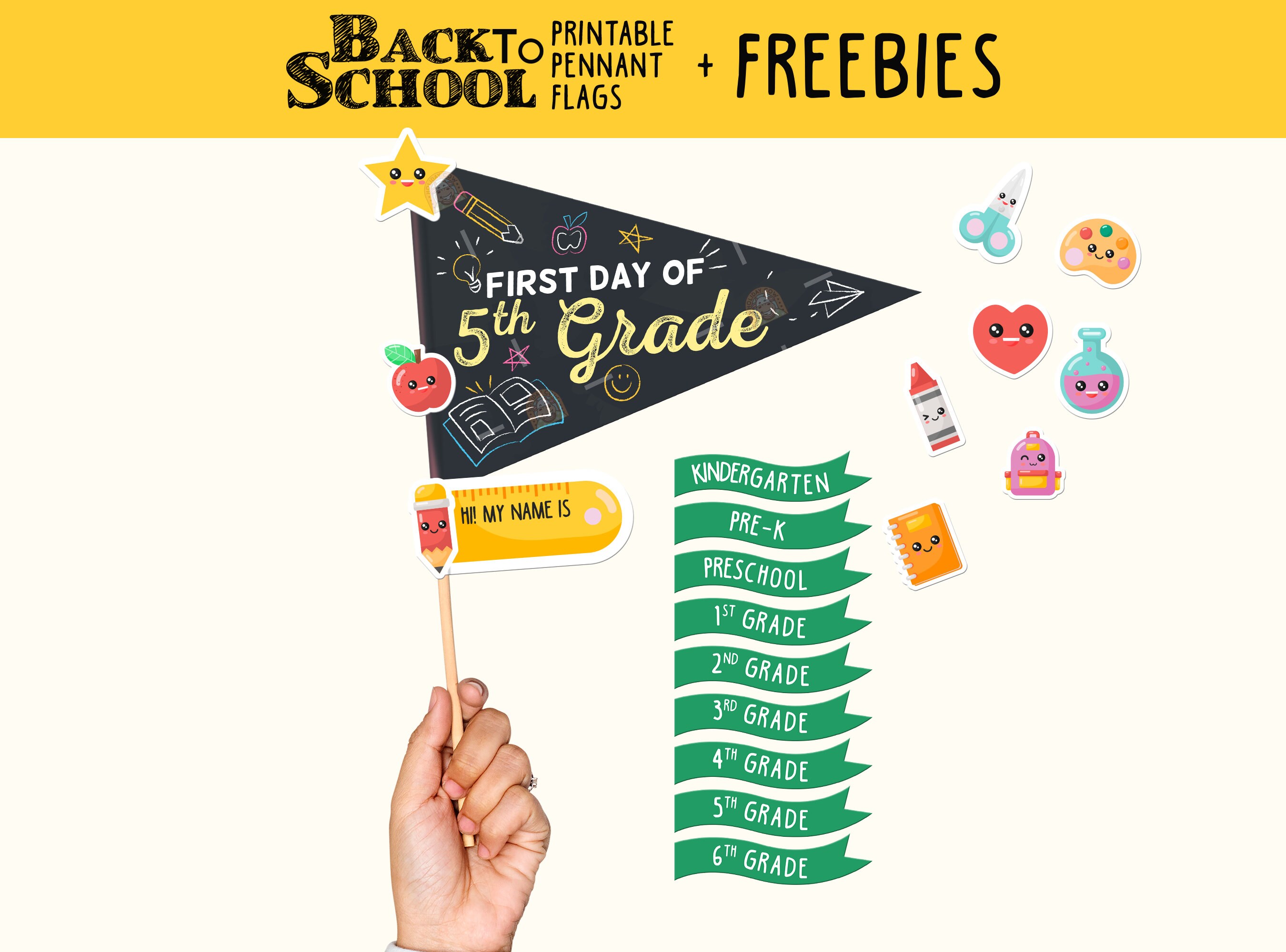 First Day of 5th Grade Flag, Printable First Day of School Pennant Flag ...