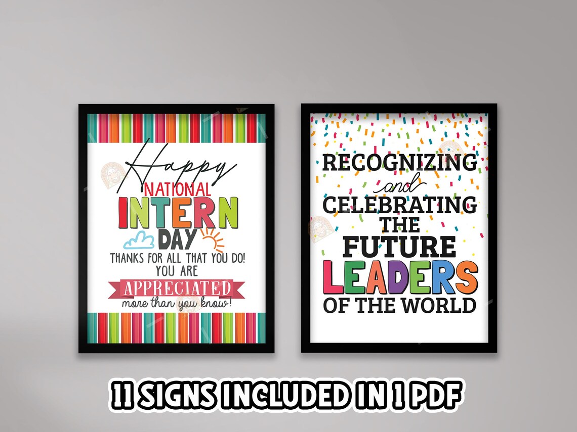 Intern Signs Bundle, Printable Happy Intern Day Poster, Intern Thank ...