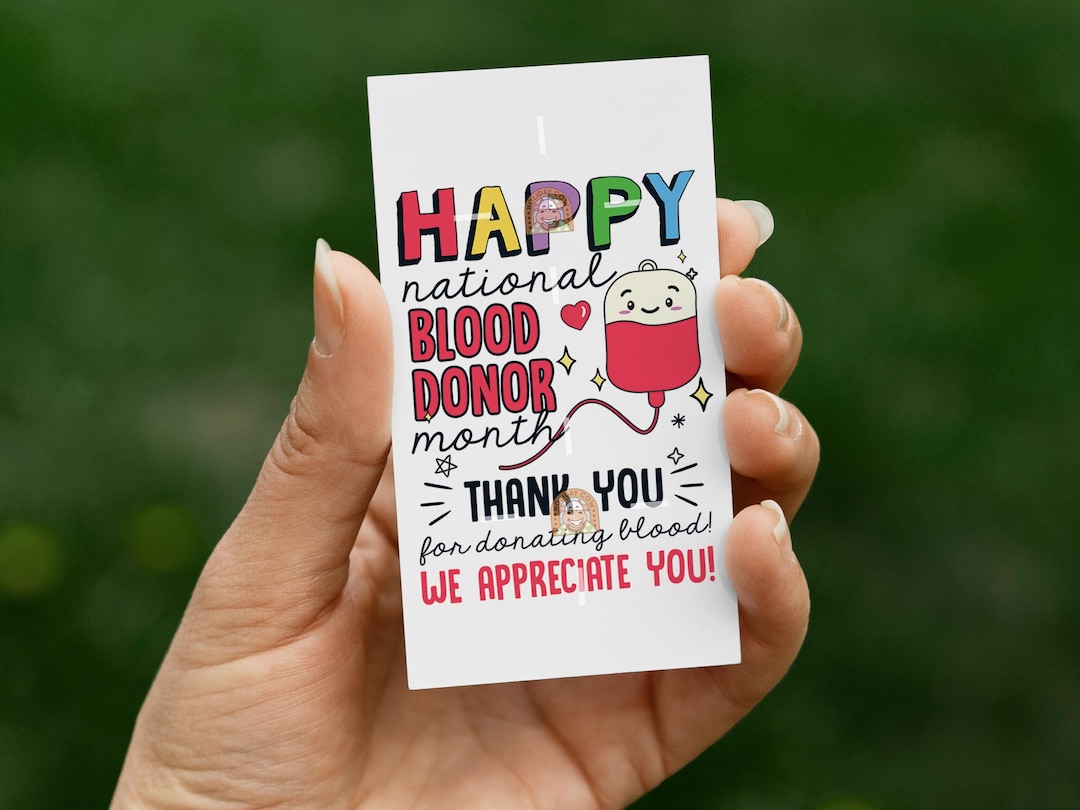 Blood Donor Month Gift Tags, Printable Blood Donor Thank You Tag, Blood ...