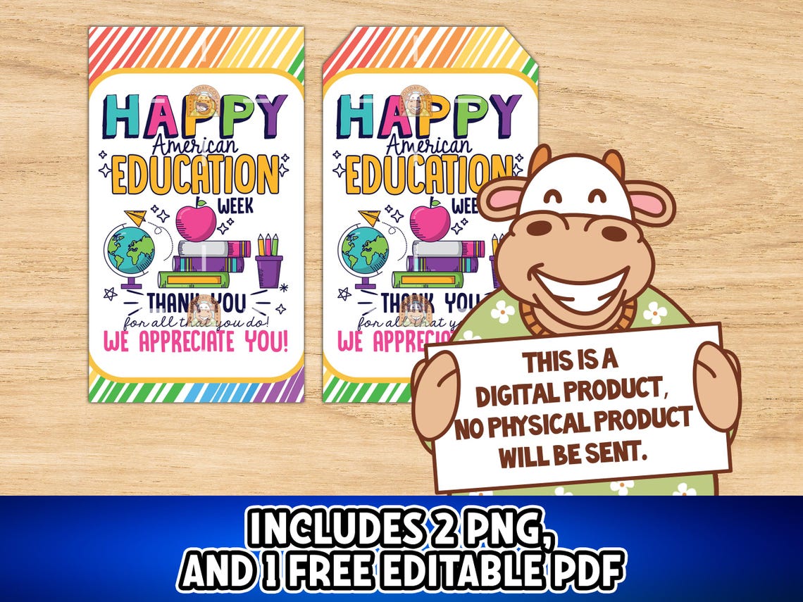 American Education Week Tags Printable, Thank You Teacher Tag, Educator ...