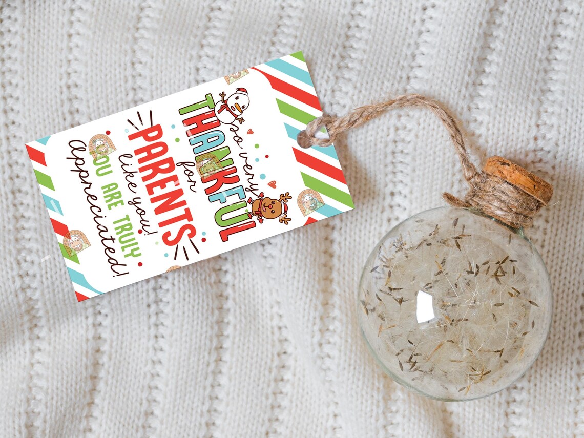 Parents Christmas Favor Tags, Printable Holiday Thank You PTO PTA Gift ...